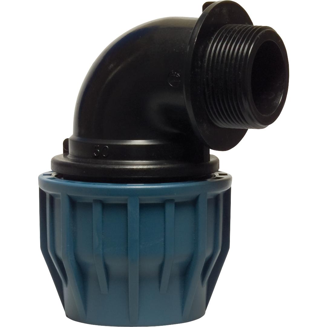 Jason Winkel 90° PP 75 mm x 3" Klemm x Aussengewinde 16bar Schwarz/Blau DVGW/KIWA/WRAS/SVGW ...