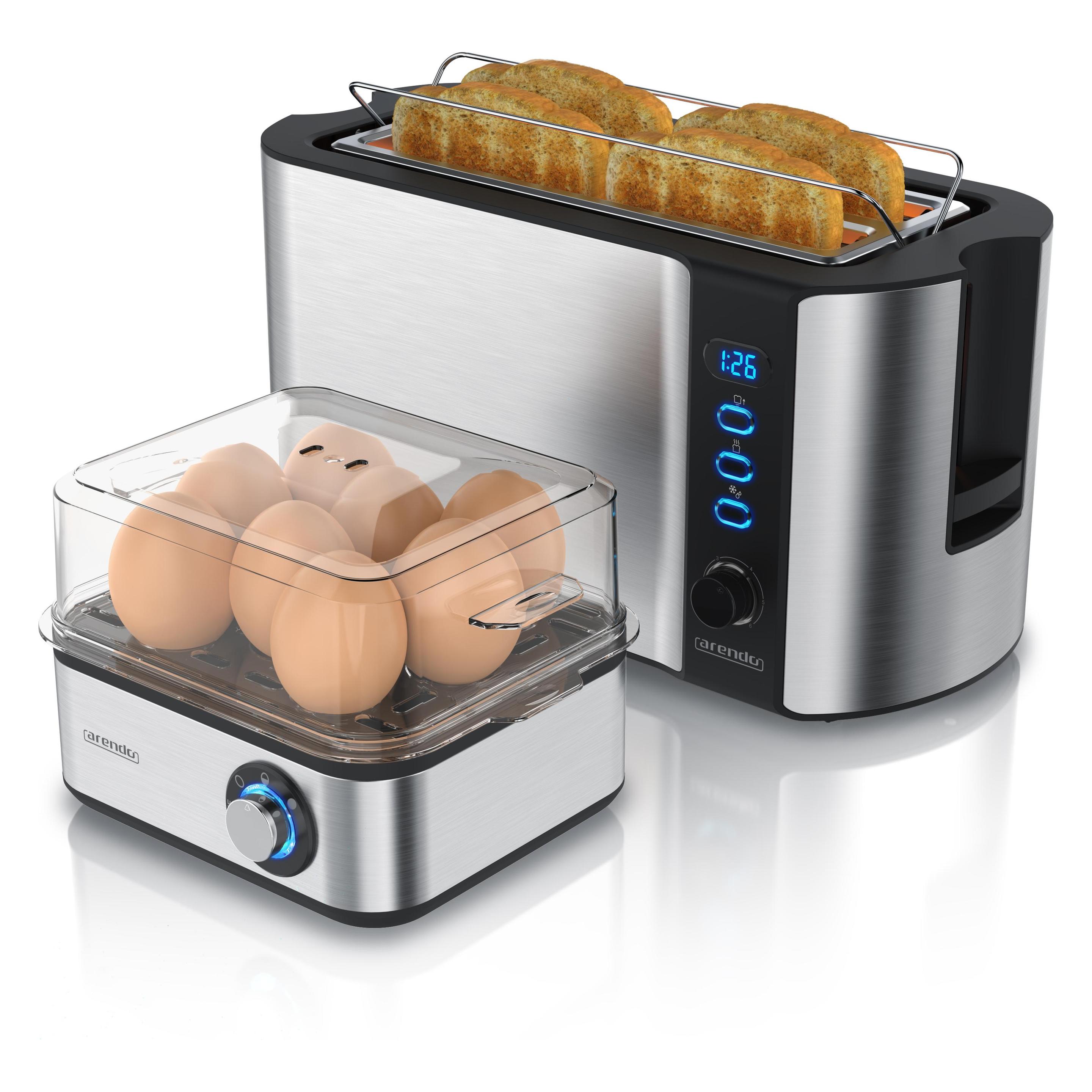 Arendo Breakfast set, 4 slice long slot toaster with bread roll top ...