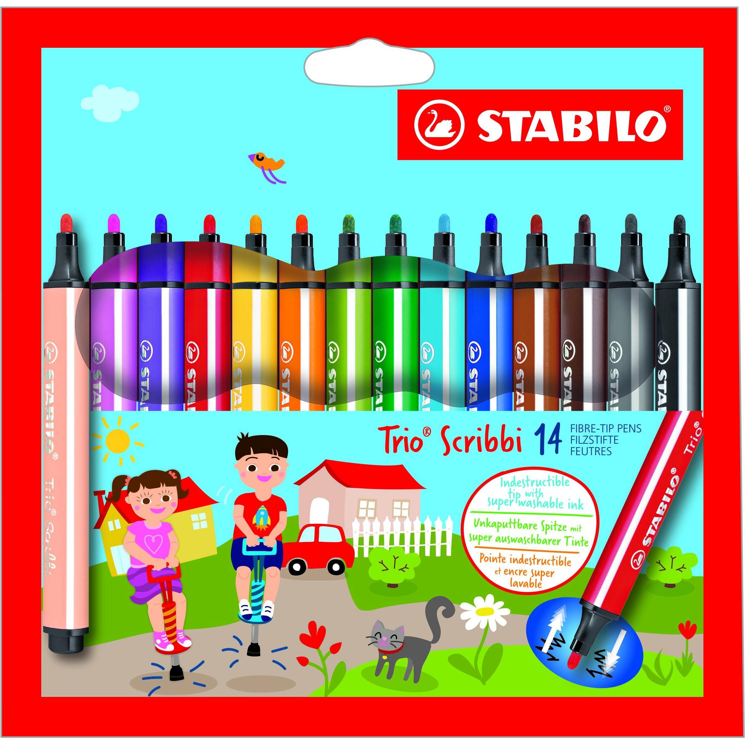STABILO Trio Scribbi Gefederter Dreikant-Filzstift (Mehrfarbig, 14 x ...