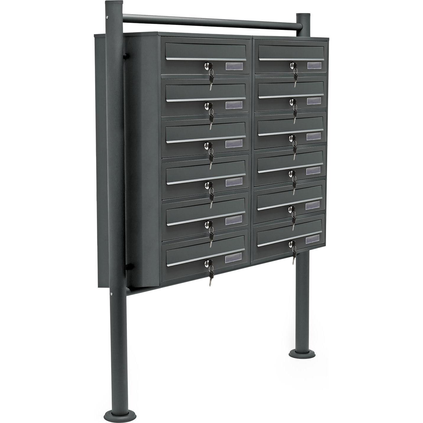 Wiltec 12er Briefkastenanlage Anthrazit 2x6 Fächer Standbriefkasten ...