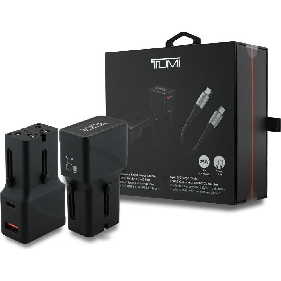 Tumi Power Charger Travel Adapter 25W USB-C / USB-A + Cable USB-C/USB-C ...